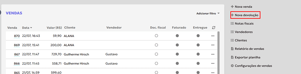 Como lançar uma devolução de venda (troca) - Vendas - Awise